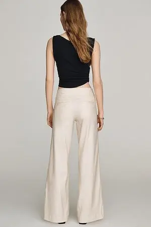 Maeve European Linen Stretch High Rise Trousers - Egret