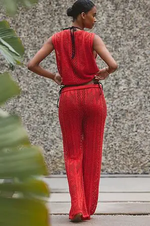 CELANDINE Bloom Crochet Button Front Top - Red
