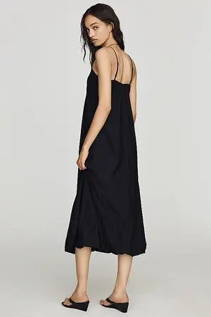 Maeve Cotton Bubble Hem Midi Dress - Black