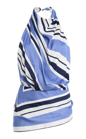 Brandon Maxwell Exclusive Striped Twill Scarf Top - Blue