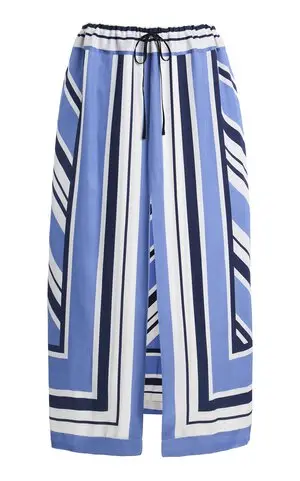 Brandon Maxwell Striped Twill Midi Drawstring Skirt - Blue