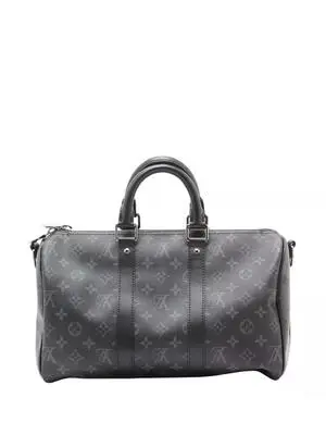 LOUIS VUITTON Monogram Eclipse Keepall Bandouliere 35 Satchel - Black