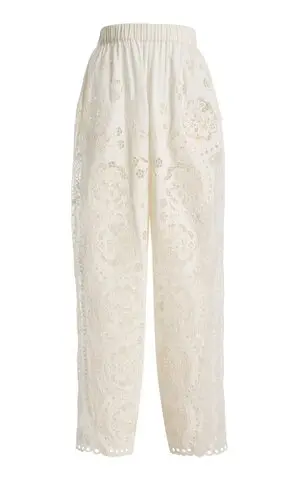 Sea Gardener Embroidered Cotton Broderie Anglaise Pants