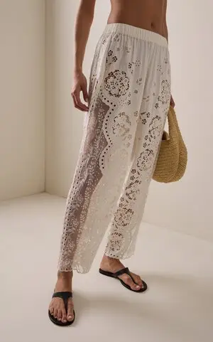 Sea Gardener Embroidered Cotton Broderie Anglaise Pants