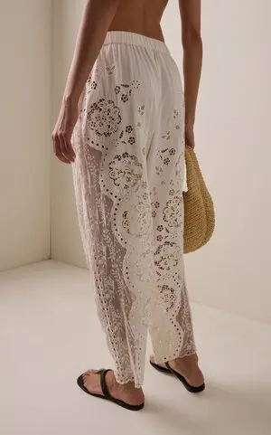 Sea Gardener Embroidered Cotton Broderie Anglaise Pants