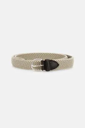 ALBERTO LUTI Braided Elastic Belt With Silver-toned Buckle - Beige