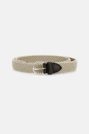 ALBERTO LUTI Braided Elastic Belt With Silver-toned Buckle - Beige
