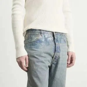 MAISON MARGIELA Taped Waist Straight Leg Jeans - Ice Blue