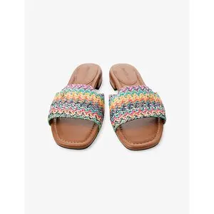 JIMMY CHOO Dina Chevron Raffia Flat Sandals