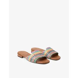 JIMMY CHOO Dina Chevron Raffia Flat Sandals