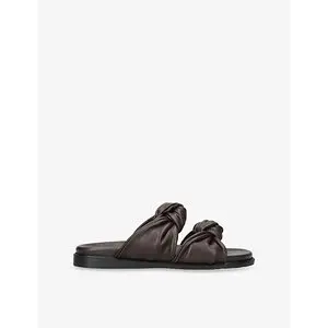Dear Frances Leather Knot Detail Slides - Dark Brown