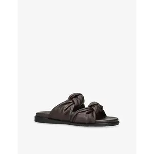 Dear Frances Leather Knot Detail Slides - Dark Brown