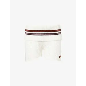 THE COUTURE CLUB Crochet Knit Fold-over Cotton Shorts - Chocolate