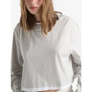 Prada Triangle Logo Patch Long Sleeve Cotton Jersey T-shirt