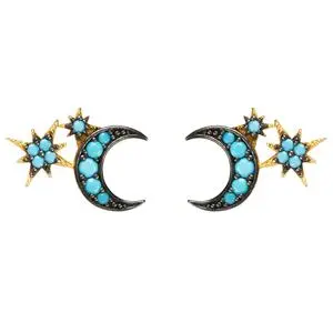 LATELITA Latelita Small Moon & Starburst Stud Earrings With Turquoise Gold/blue