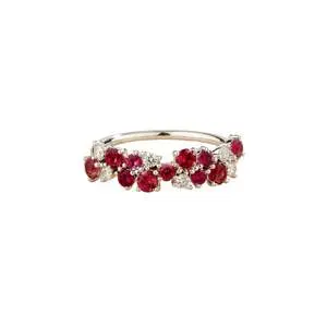 JUVETTI  Starry Ruby And Diamond Cluster Ring In White Gold - White/red/silver