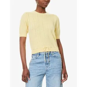 FRAME Cashmere Crewneck Short Sleeve Top With Drawstring Hem