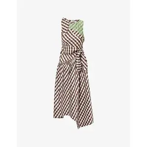 DAMSON MADDER Gisele Chequered Woven Midi Dress - Choc