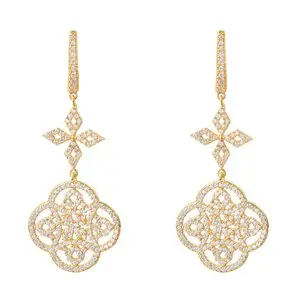 LATELITA Latelita London Gold Plated Sterling Silver Celtic Knot Clover Zirconia Drop Earrings Gold