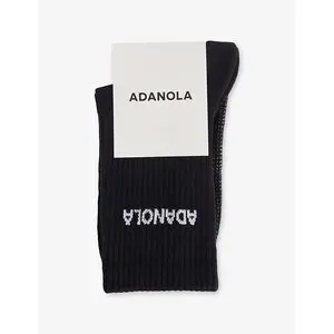 ADANOLA Crew Length Cotton-blend Grip Socks - Black
