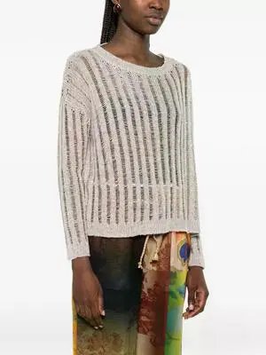120% Lino Sequin-embellished Open-knit Sweater