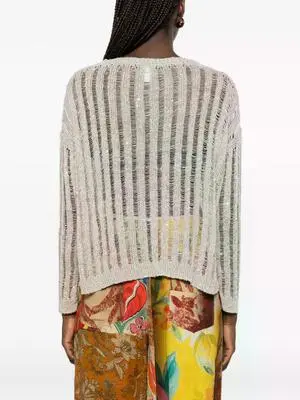 120% Lino Sequin-embellished Open-knit Sweater