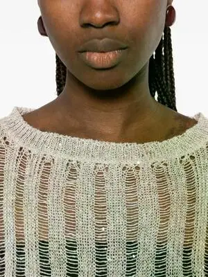 120% Lino Sequin-embellished Open-knit Sweater