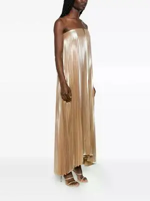RAME Metallic Pleated Strapless V-neck Maxi Dress