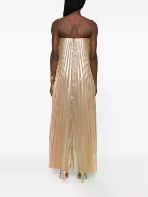 RAME Metallic Pleated Strapless V-neck Maxi Dress