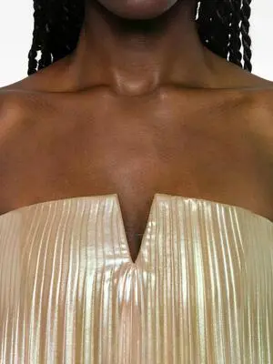 RAME Metallic Pleated Strapless V-neck Maxi Dress