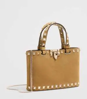 Valentino Garavani Mini Leather Rockstud Tote Bag - Brown