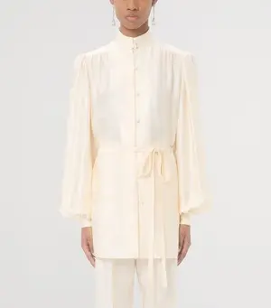 Valentino Garavani Silk Tie Shirt With High Neck And Long Sleeves - Ivory