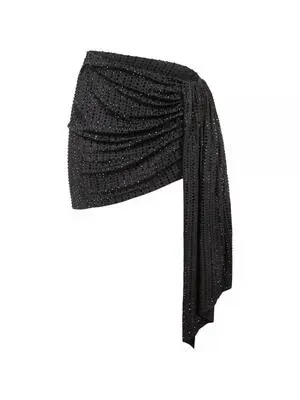 VENUJA Crystal Embellished Draped Mini Skirt - Black