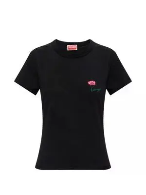 Kenzo Cotton T-shirt With Embroidered Tulip - Black