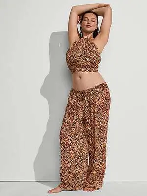 Victoria's Secret Sheer Crinkle Wide-leg Beachwear Pants - Print