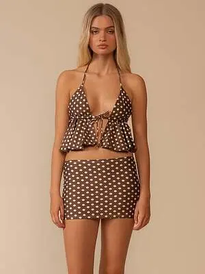 Victoria's Secret Montce Emma Halter Top With Ruffles - Print