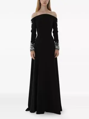 DINA MELWANI Off-shoulder Crystal-embellished Maxi Gown - Black