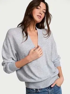 Victoria's Secret Luxe Knit Oversized V-neck Sweater - Grey