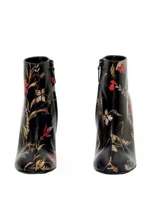 Balenciaga Floral Detail Leather Ankle Boots