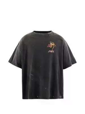 SAINT MXXXXXX Graphic-print Distressed T-shirt - Black