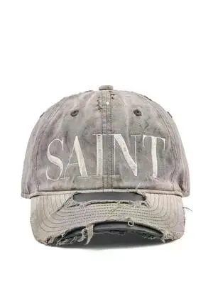 SAINT MXXXXXX Embroidered Distressed Cap - Grey