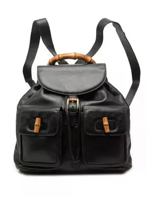 Gucci Calfskin Bamboo Drawstring Backpack - Black