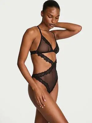 Victoria's Secret Very Sexy Sheer Rose Cut-out Triangle Teddy - Black