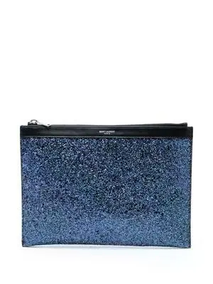 SAINT LAURENT Saint Laurent Glittered Leather Zipped Tablet Pouch Clutch Bag