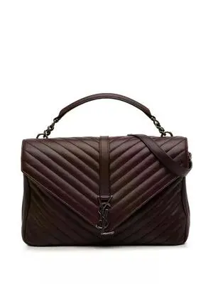 Saint Laurent Large Sheepskin Chevron Monogram College Satchel - Red