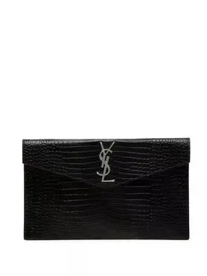 Saint Laurent Croc Embossed Leather Uptown Pouch Clutch Bag