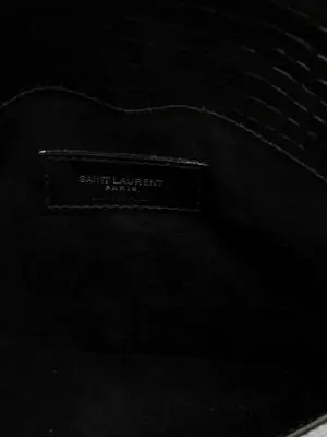 Saint Laurent Croc Embossed Leather Uptown Pouch Clutch Bag