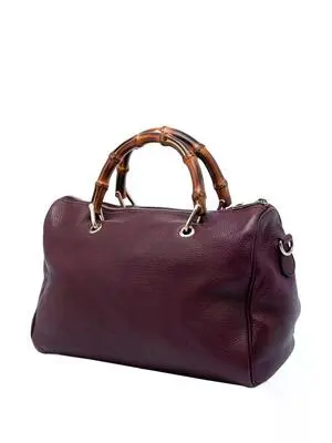 Gucci Medium Calfskin Bamboo Shopper Boston Bag Satchel - Red