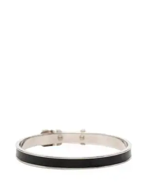 Hermès Palladium Plated And Leather Belt Buckle Bangle Costume Bracelet
