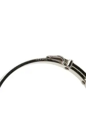 Hermès Palladium Plated And Leather Belt Buckle Bangle Costume Bracelet